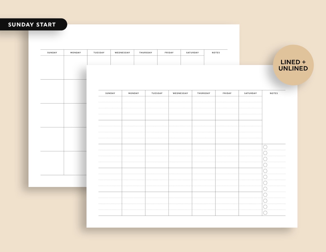 Blank Calendar Notes Printable Monthly Calendar, Wall Calendar, Desk ...