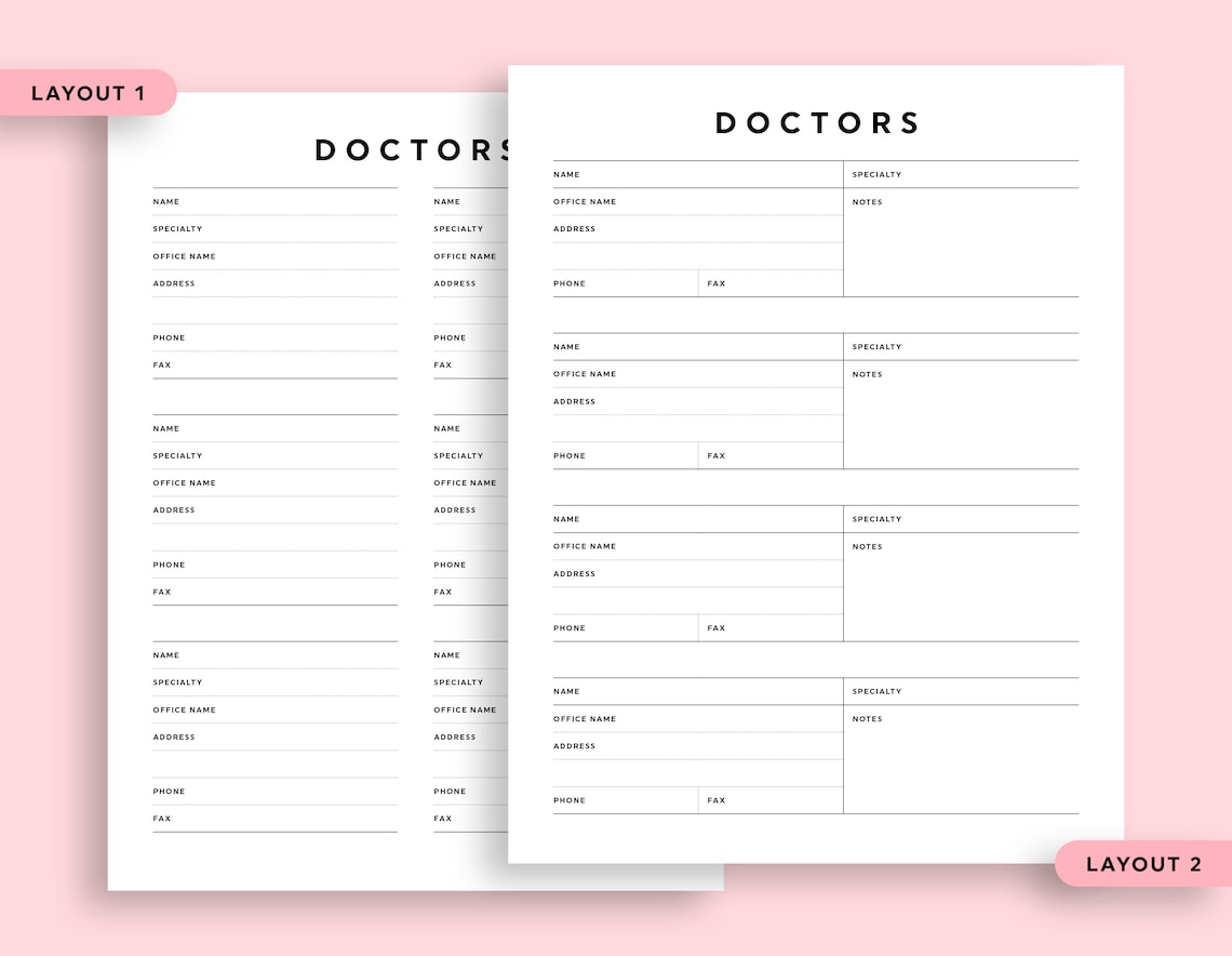 Doctor Printable, Doctors Contact List, Doctor Info Printable, Medical ...
