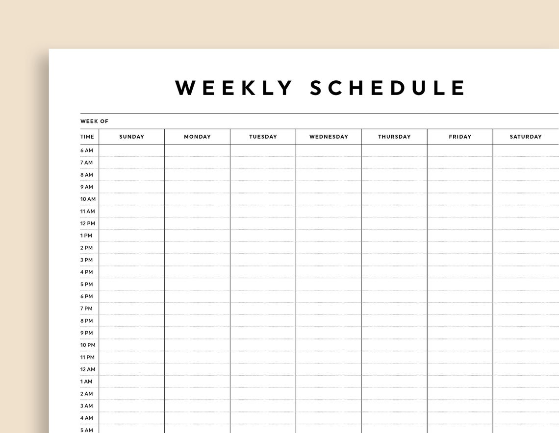Hourly Weekly Planner Printable Weekly Schedule Daily - Etsy
