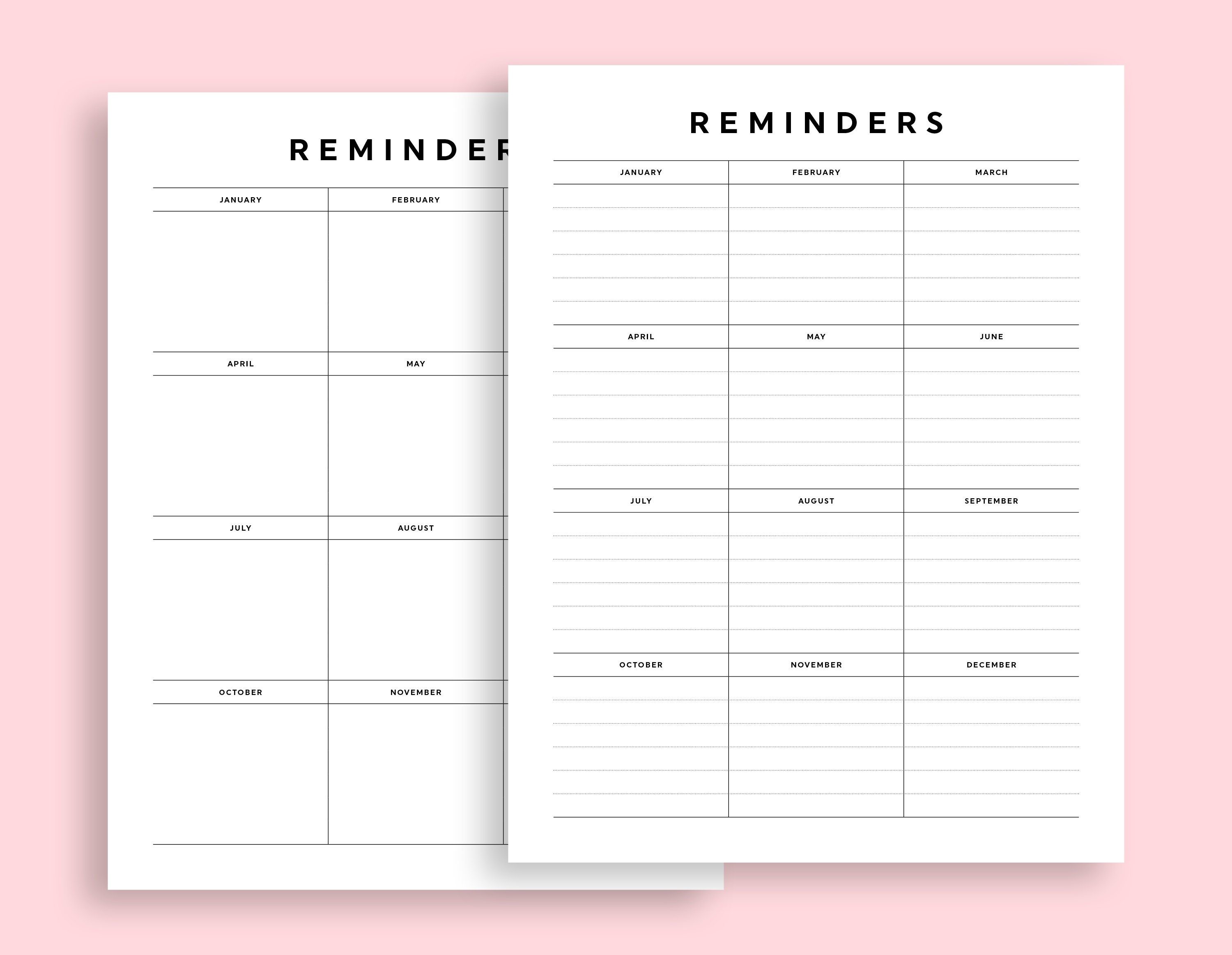 Reminders Printable, 2023 Reminders Printable, Yearly Reminders ...