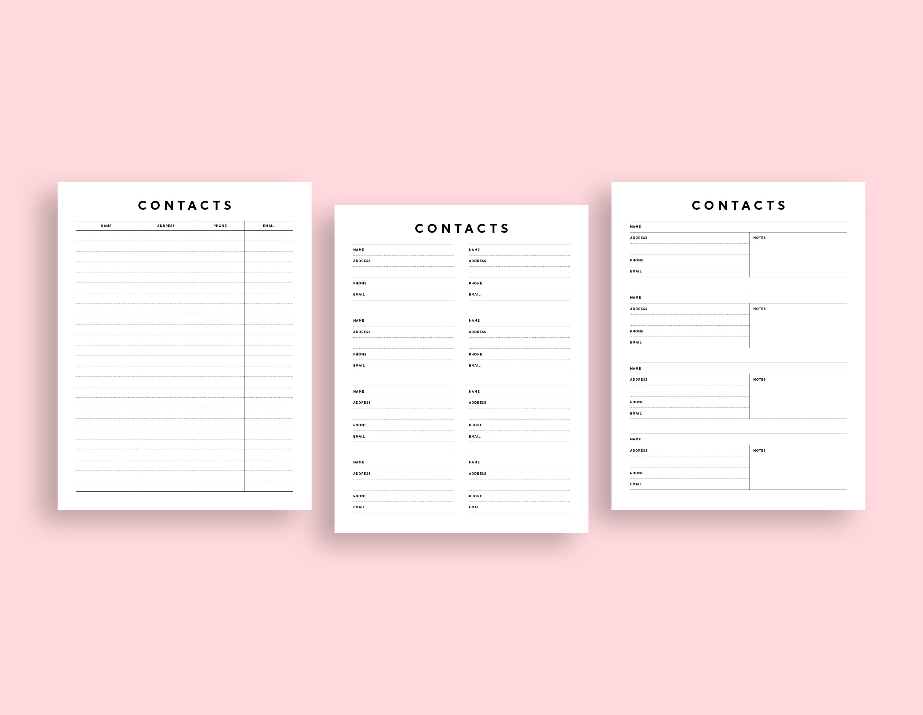 Printable Contact List, Address Book Printable, Address Log Printable ...