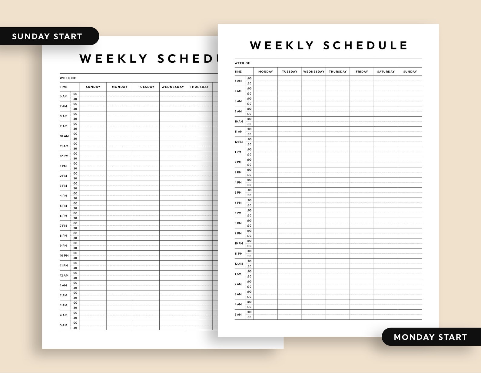 Half Hour Weekly Schedule Printable, Half Hour Daily Schedule Template ...
