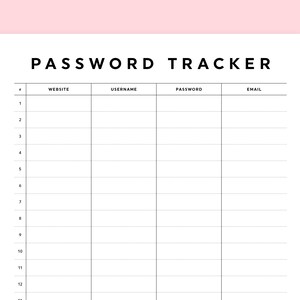 Password Tracker Printable, Letter Size PDF, Instant Download - Etsy