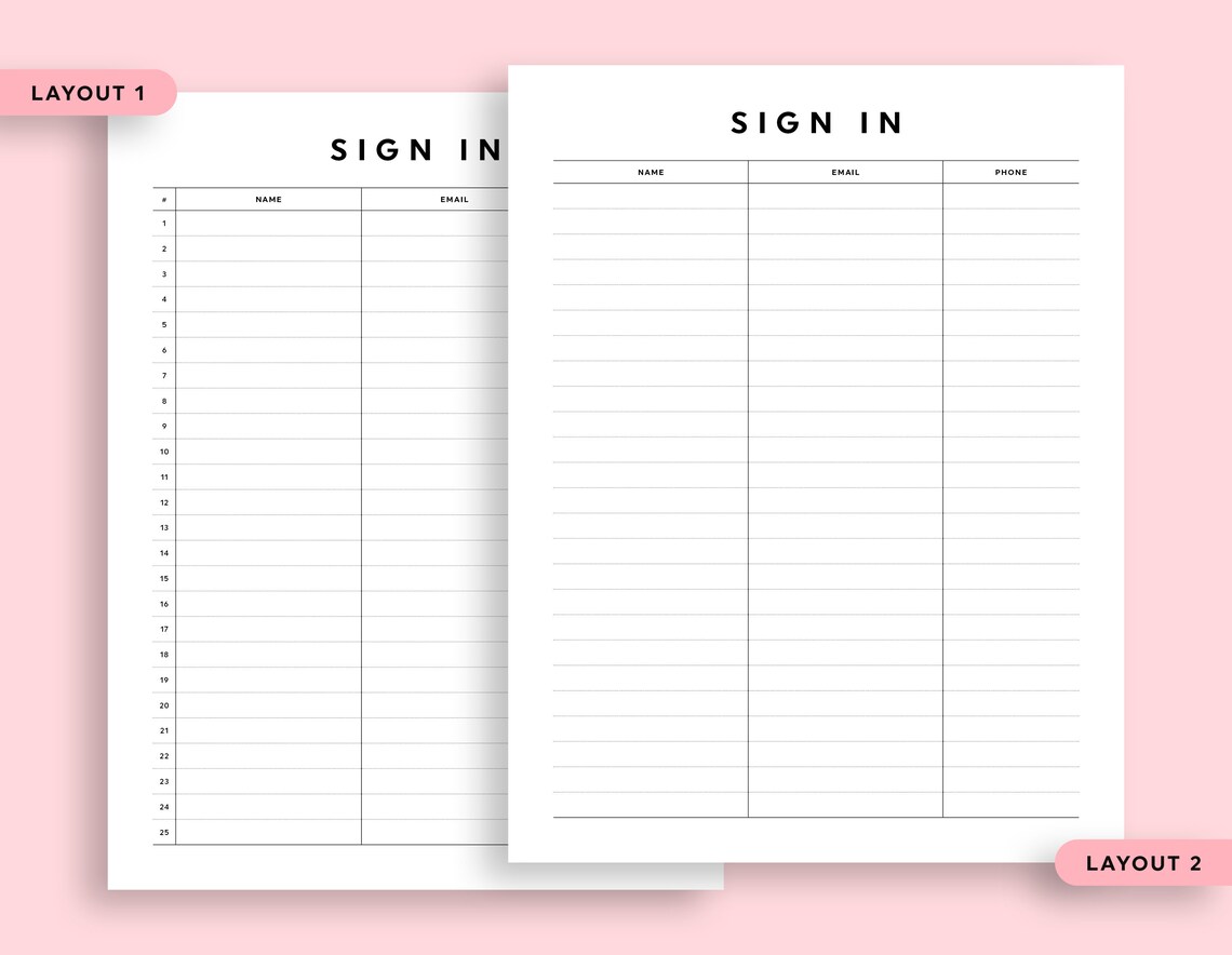 Sign in Printable, Sign in Sheets Printable, Sign in Template, Letter ...