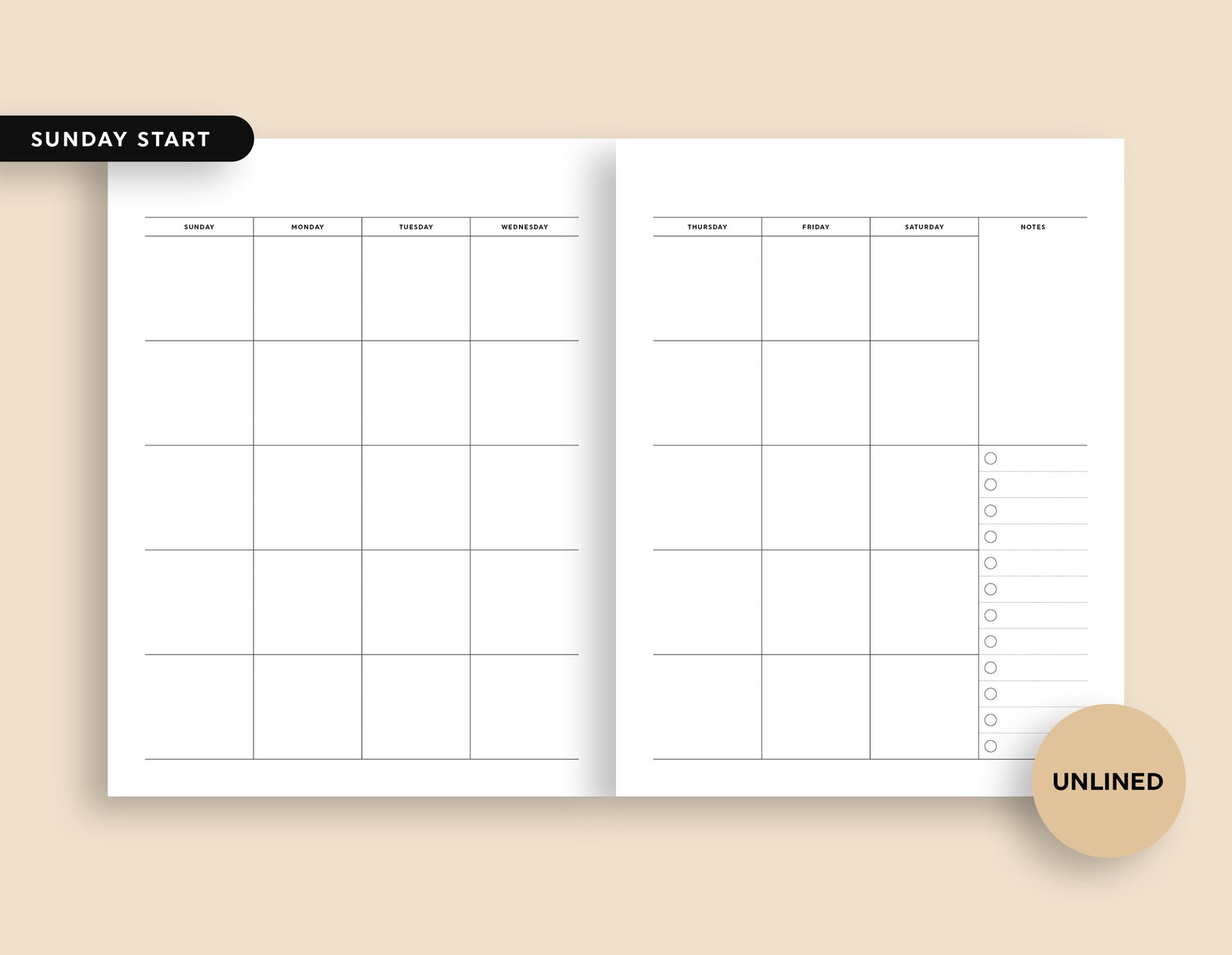 2 Page Blank Monthly Calendar Printable, Two Page Month Calendar, Lined ...