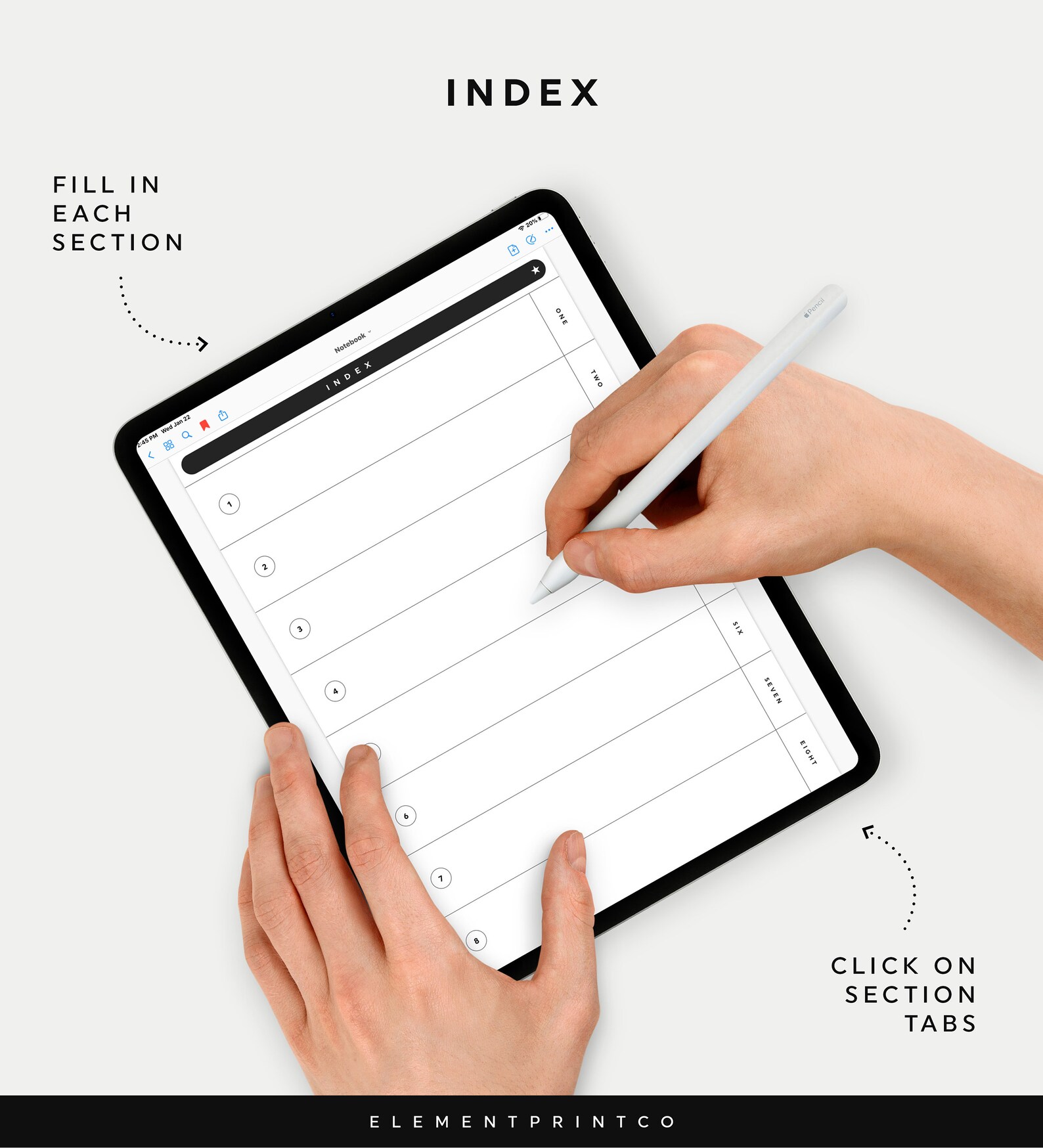 Digital Notebook With Tabs Black Minimal 8 Subject Notebook Etsy