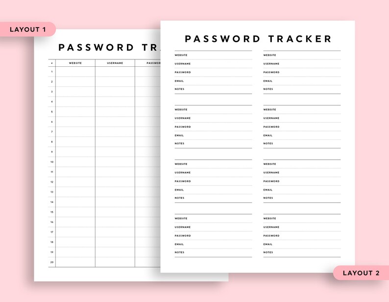 Password Tracker Printable, Letter Size PDF, Instant Download - Etsy