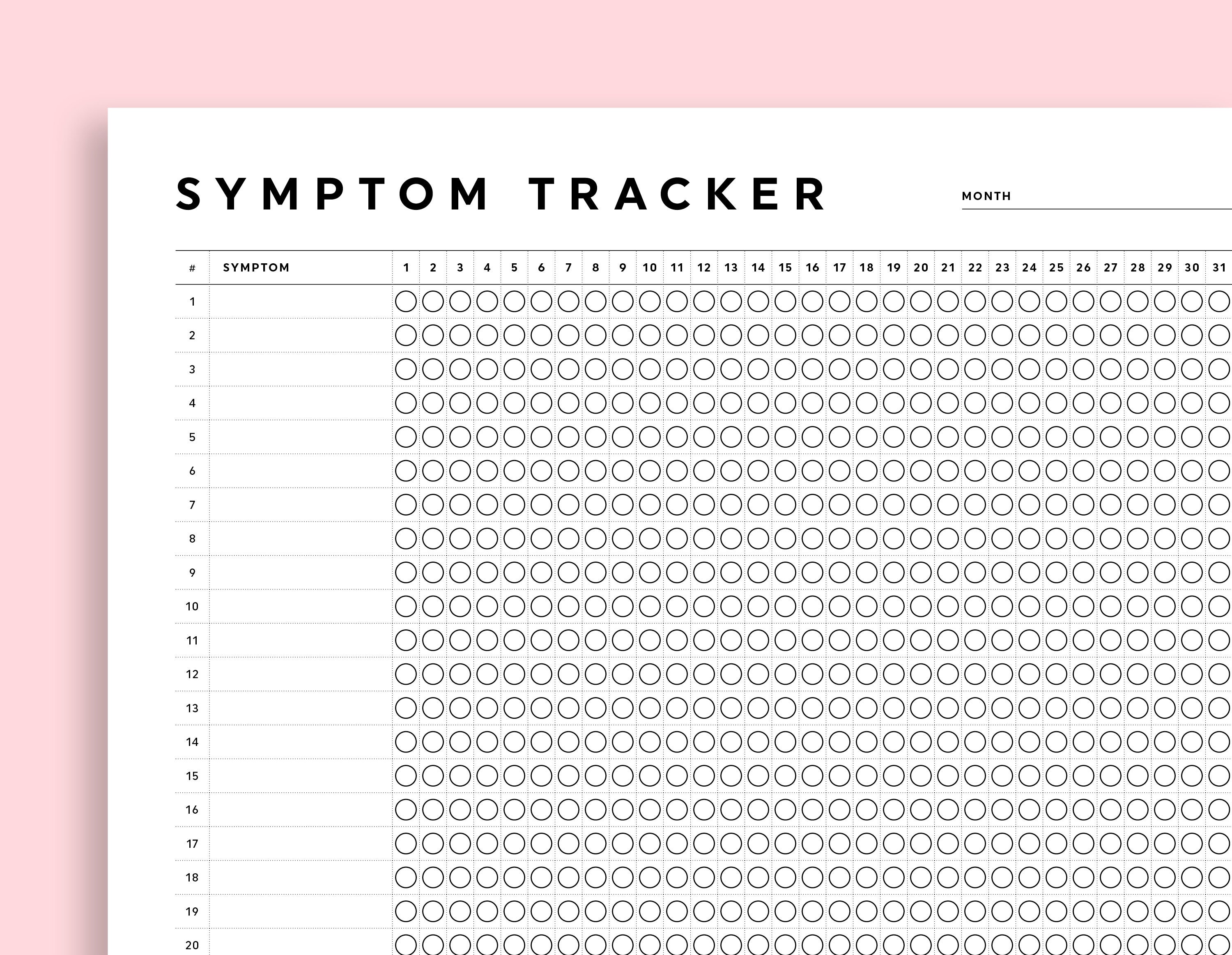 Symptom Tracker Template Monthly Symptom Tracker Printable - Etsy