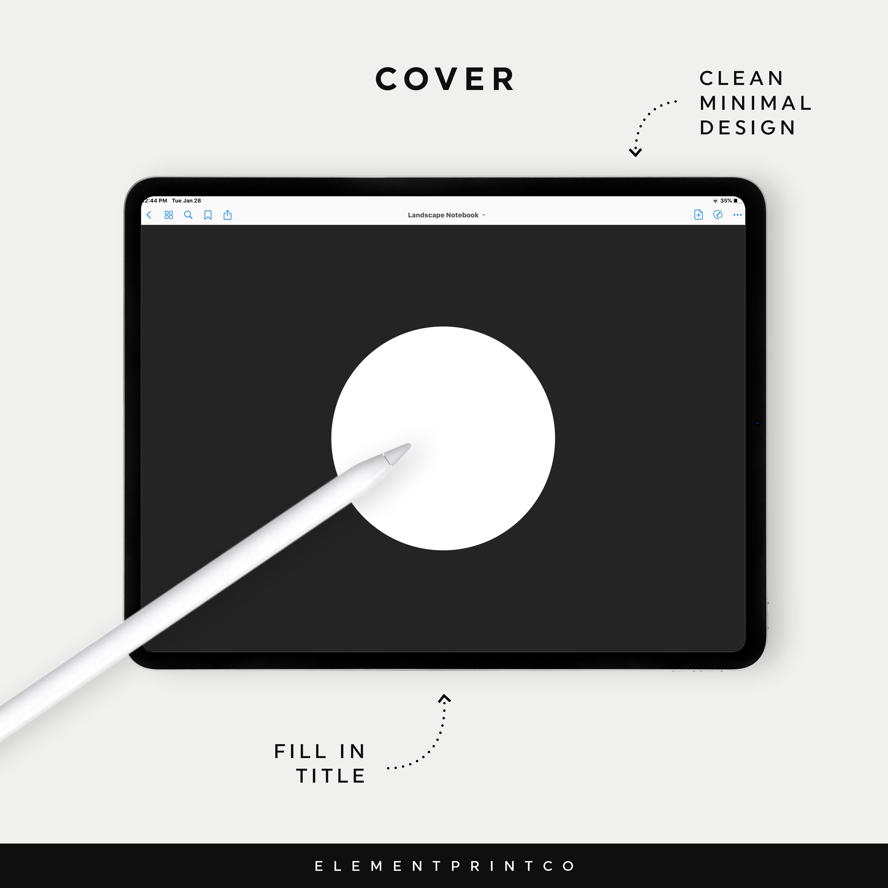 Landscape Digital Notebook With Tabs, Black Minimal 5 Subject Notebook ...