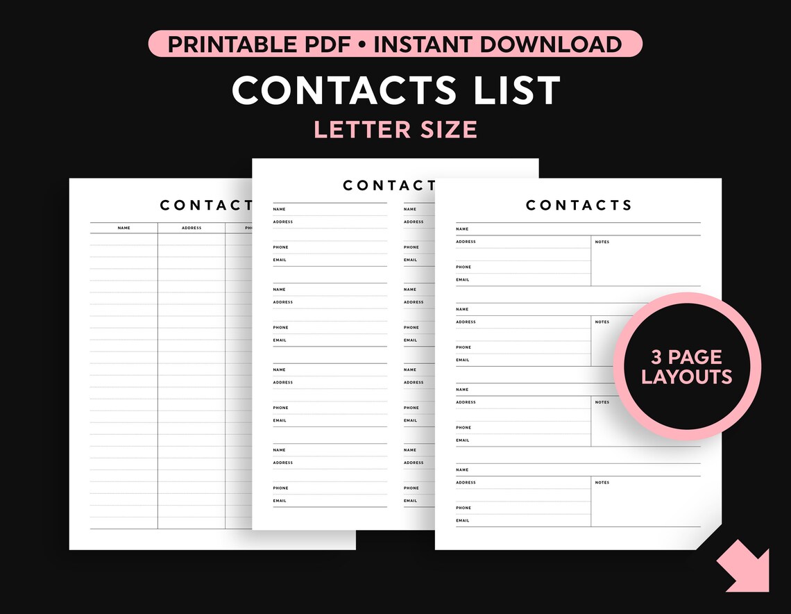 Printable Contact List, Address Book Printable, Address Log Printable ...