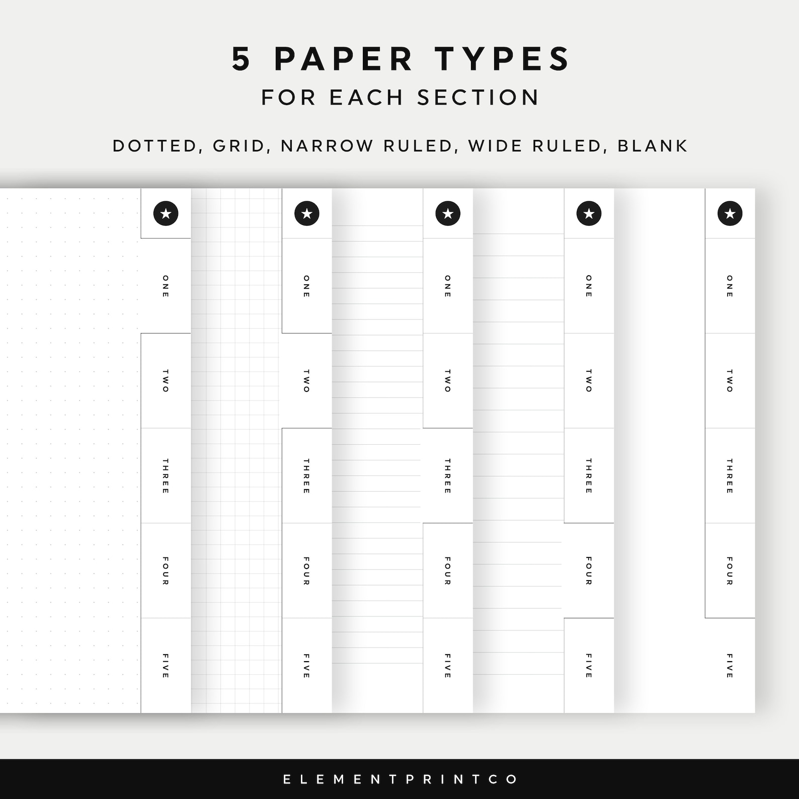 Landscape Digital Notebook With Tabs, Black Minimal 5 Subject Notebook ...