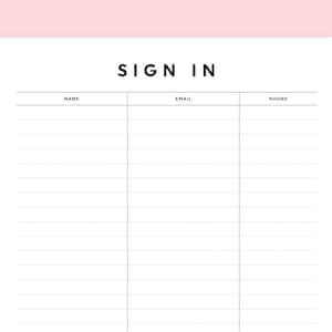 Sign in Printable, Sign in Sheets Printable, Sign in Template, Letter ...