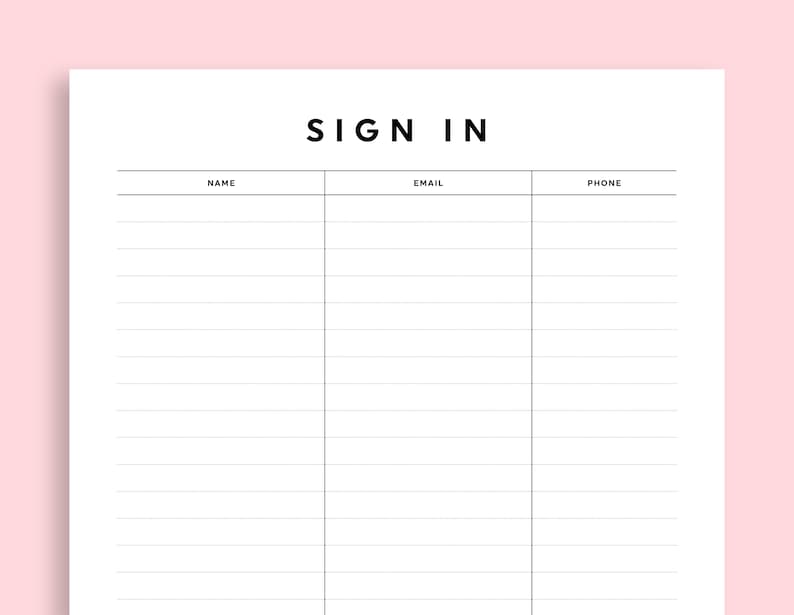 Sign in Printable, Sign in Sheets Printable, Sign in Template, Letter ...
