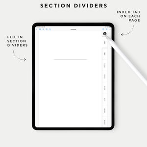 Digital Notebook With Tabs, Black Minimal 8 Subject Notebook for iPad ...