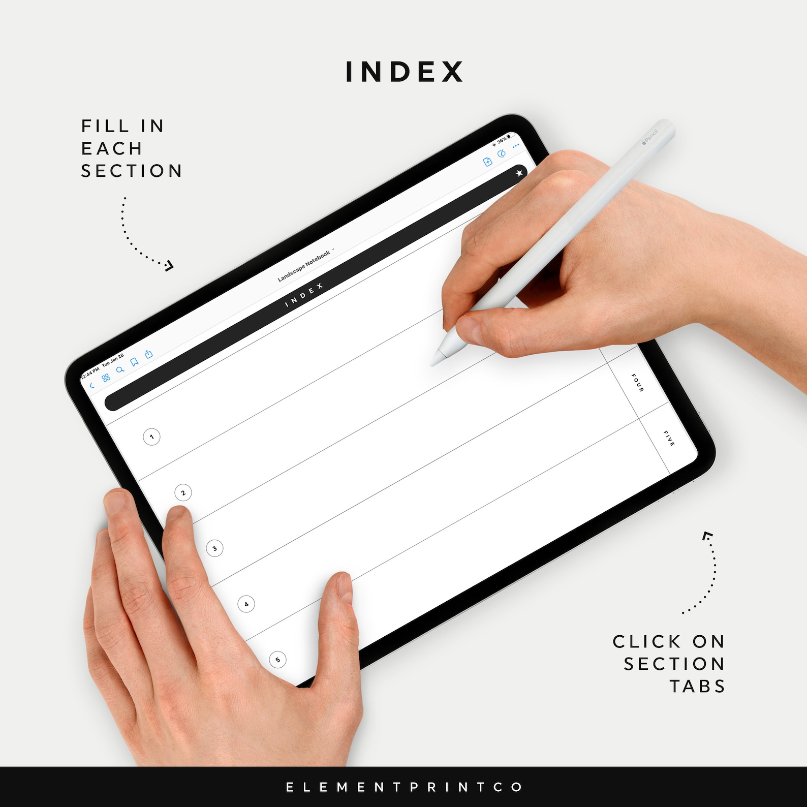 Landscape Digital Notebook With Tabs, Black Minimal 5 Subject Notebook ...