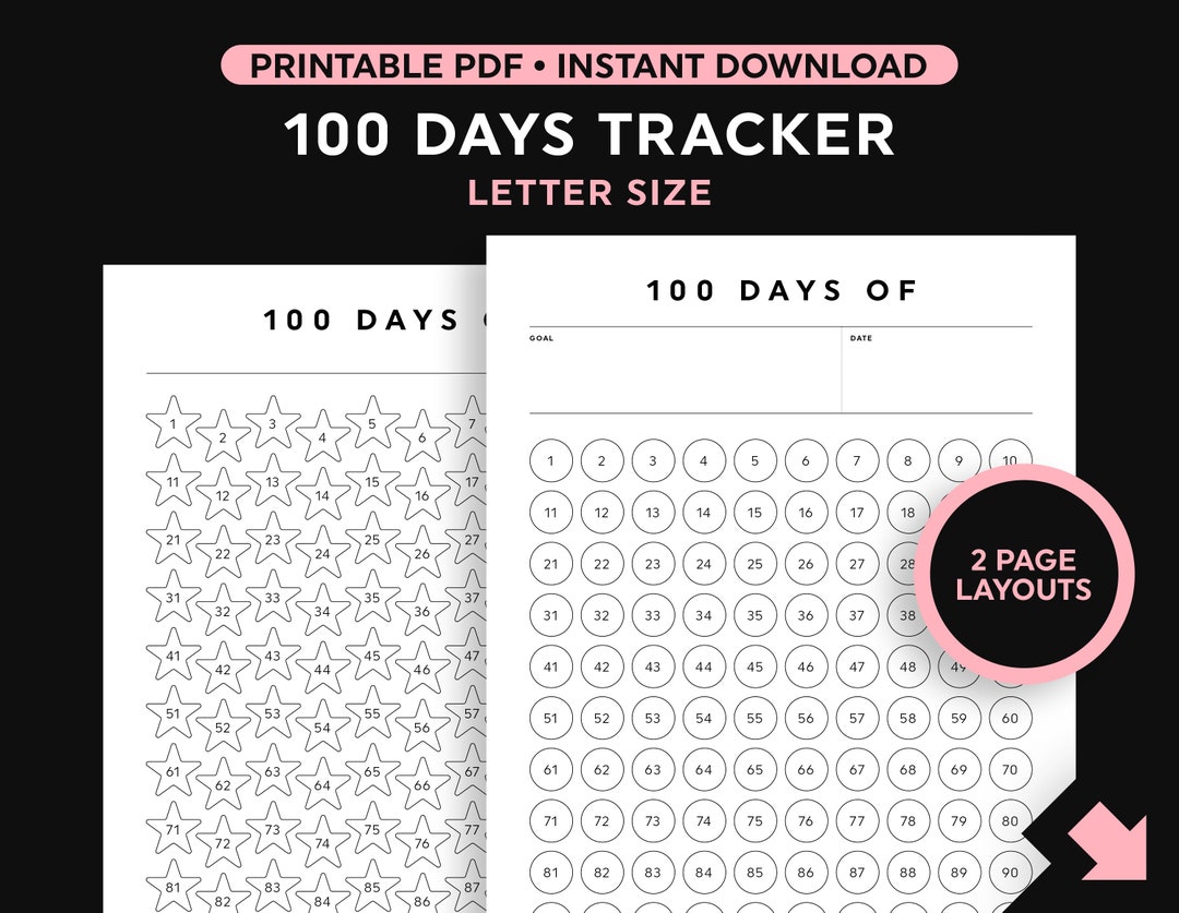 100 Day Habit Tracker Printable, 100 Day Challenge, Minimal Habit ...