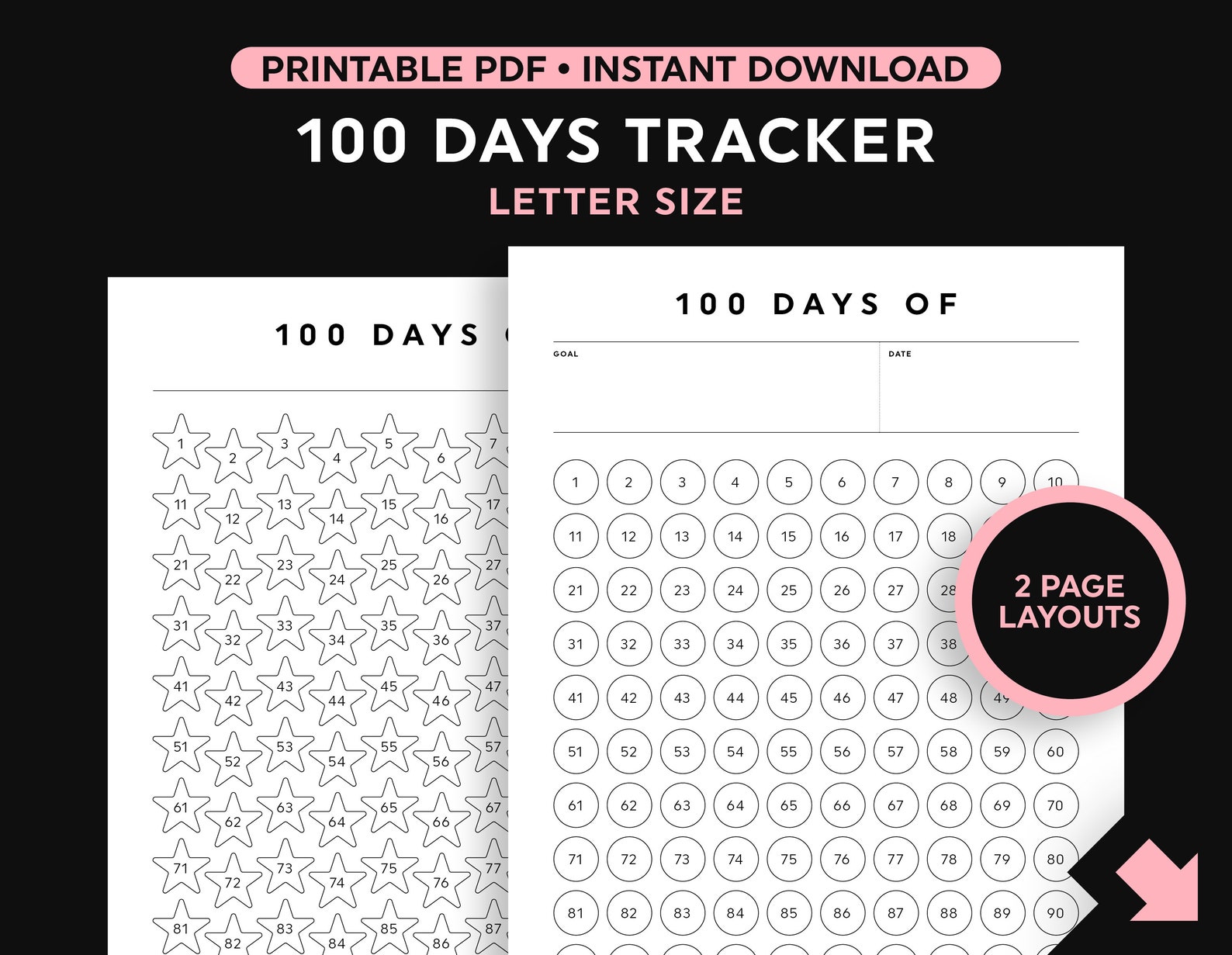 100 Day Habit Tracker Printable, 100 Day Challenge, Minimal Habit ...