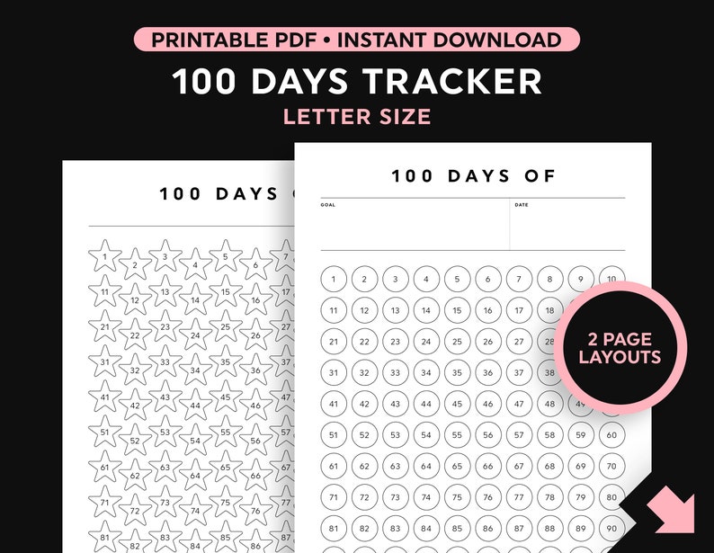 100 Day Habit Tracker Printable, 100 Day Challenge, Minimal Habit ...