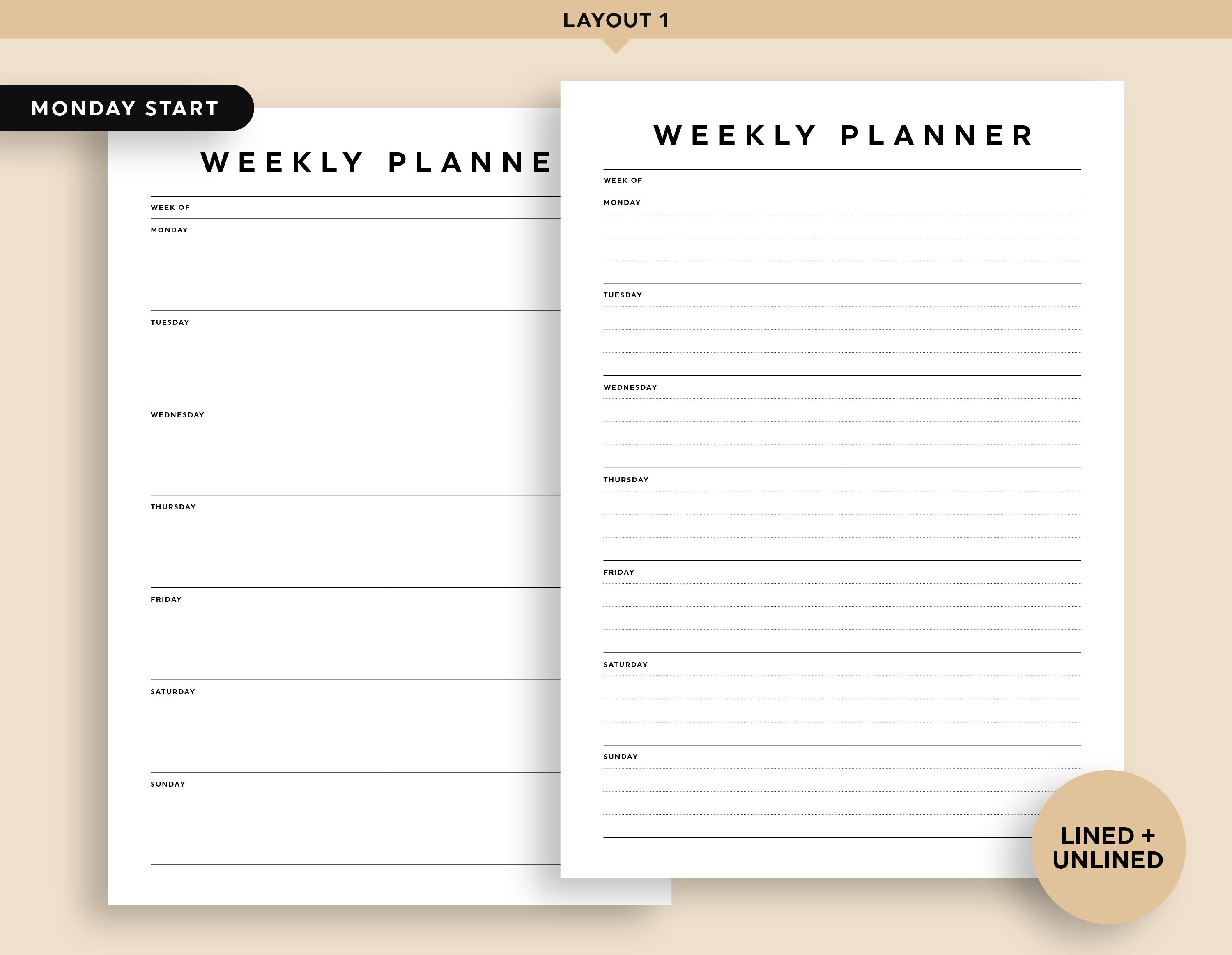Weekly Desk Planner Printable, Days of the Week Calendar, Wall Planner ...