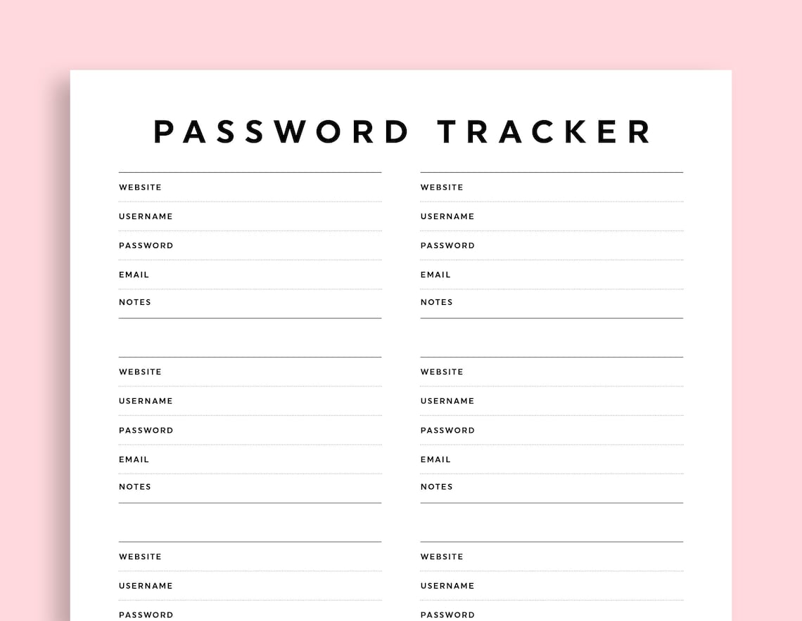 Password Tracker Printable Letter Size PDF Instant Download | Etsy