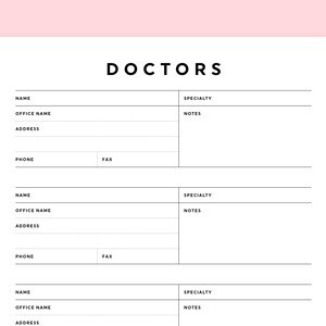 Doctor Printable, Doctors Contact List, Doctor Info Printable, Medical ...