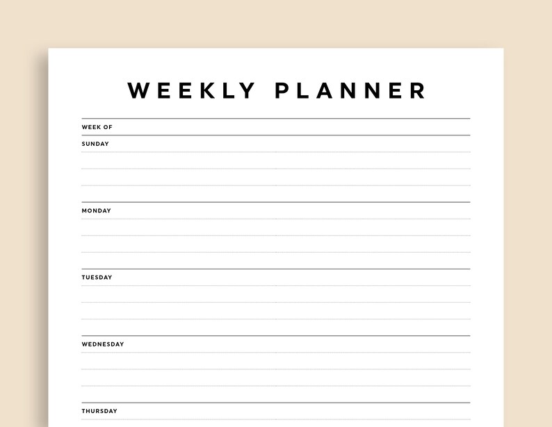 Weekly Desk Planner Printable, Days of the Week Calendar, Wall Planner ...