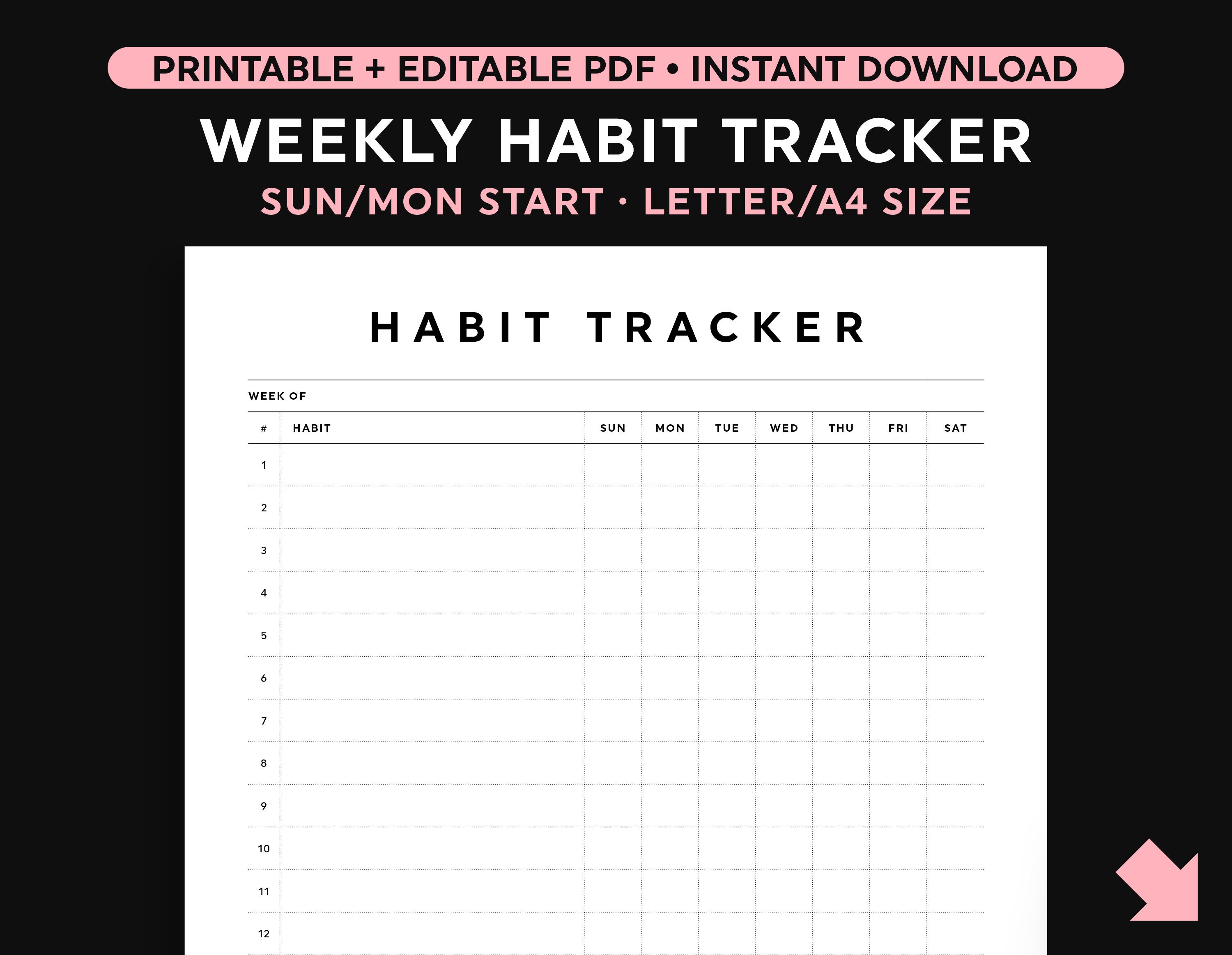 Weekly Habit Tracker Printable Editable Fillable Weekly Habit - Etsy