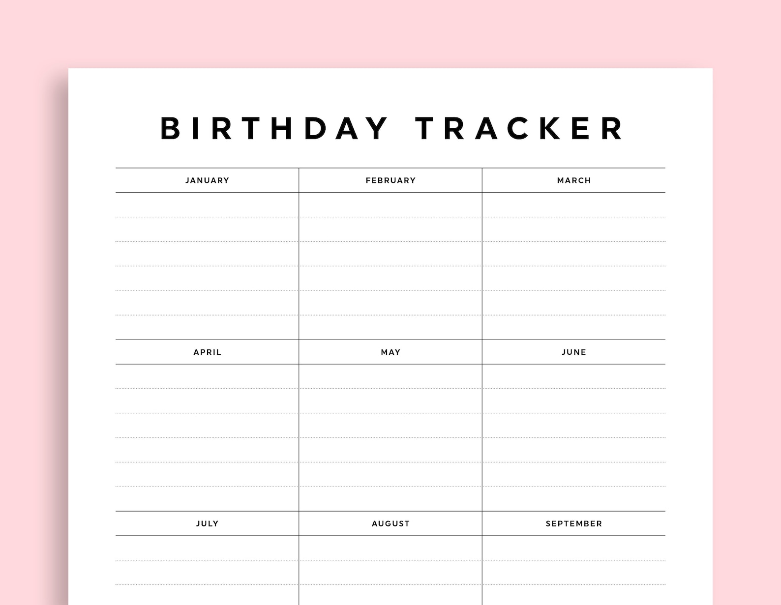 Birthday Tracker Printable, Yearly Birthday Printable, Birthday Tracker ...
