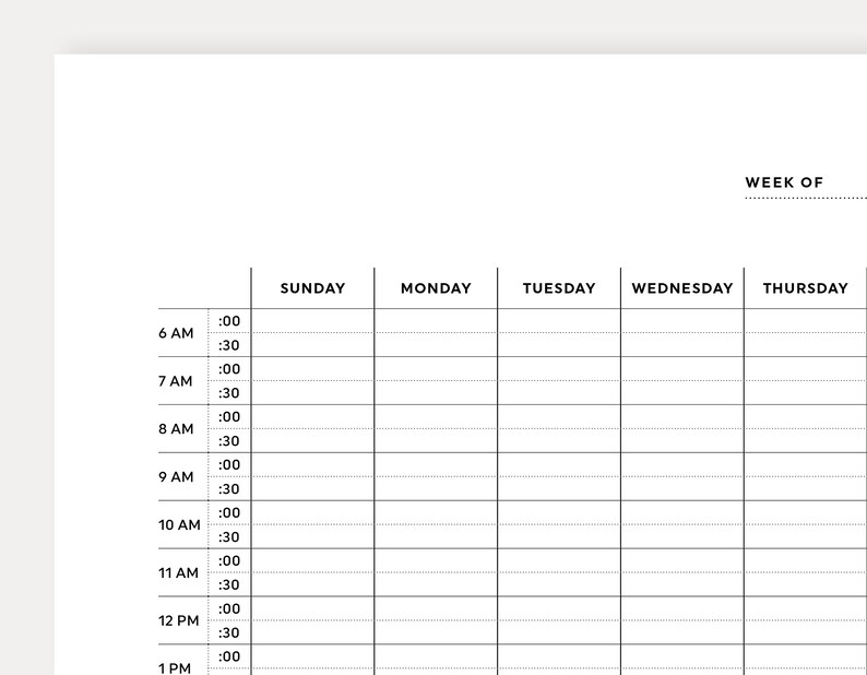 Half Hour Weekly Schedule Printable Half Hour Daily Schedule Etsy