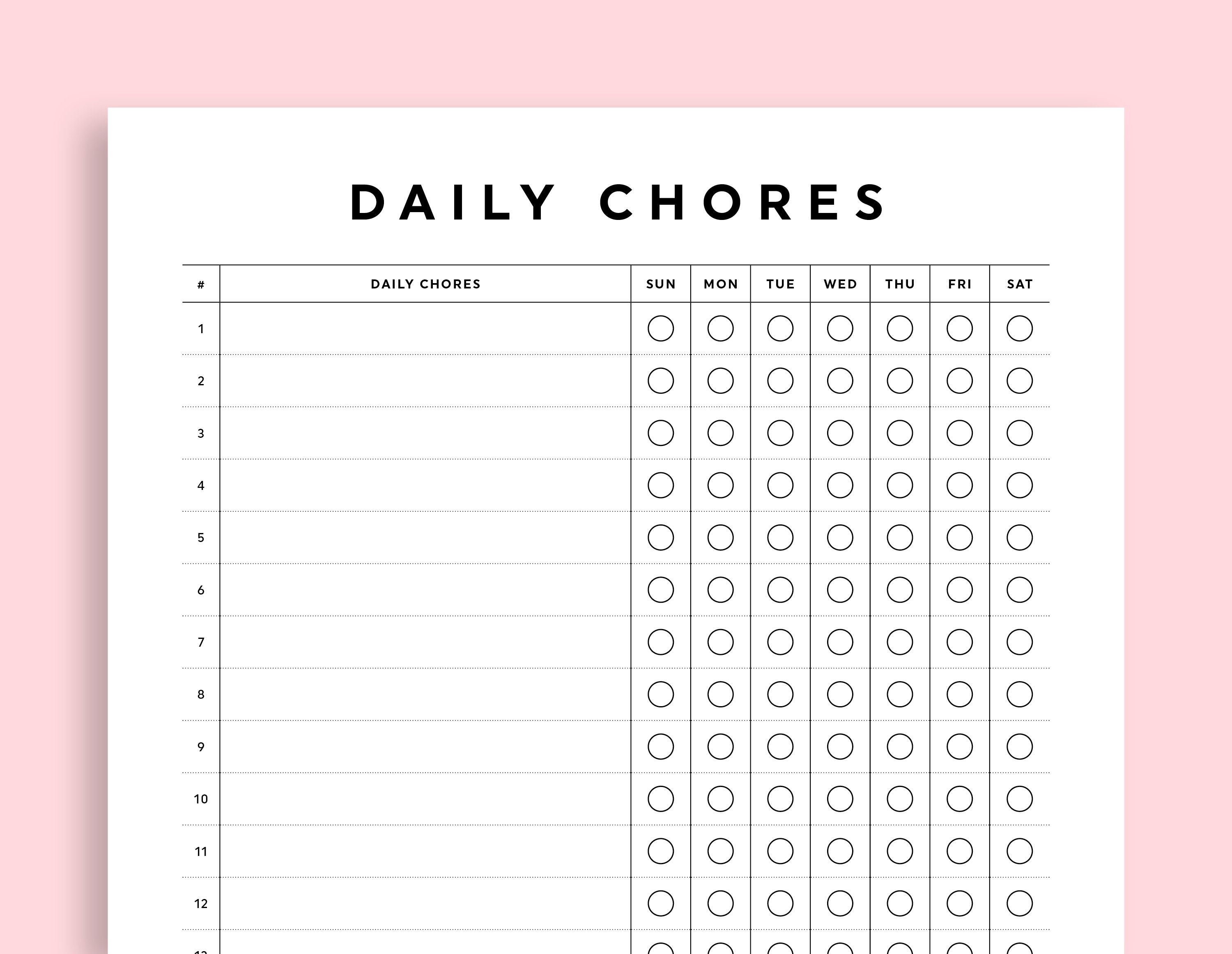 Chore Chart Printable Family Chore Chart Chore Chart for - Etsy