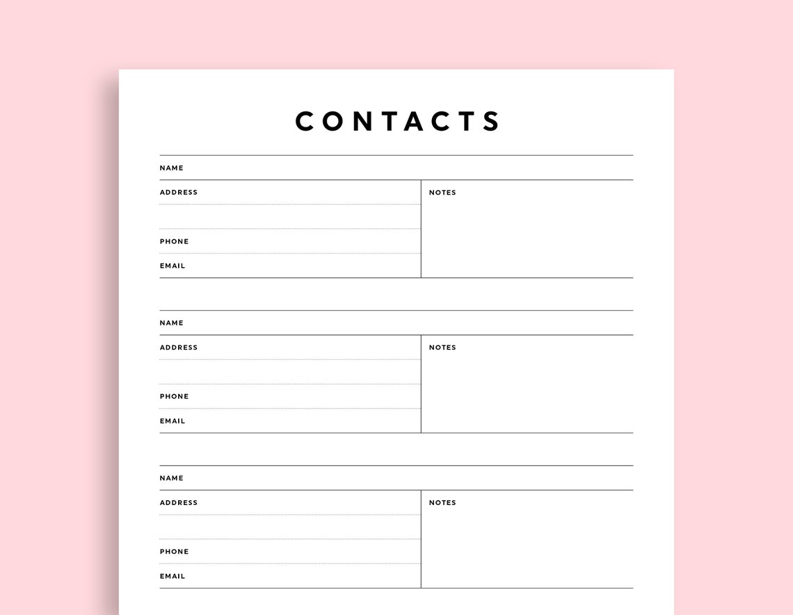 Printable Contact List, Address Book Printable, Address Log Printable ...