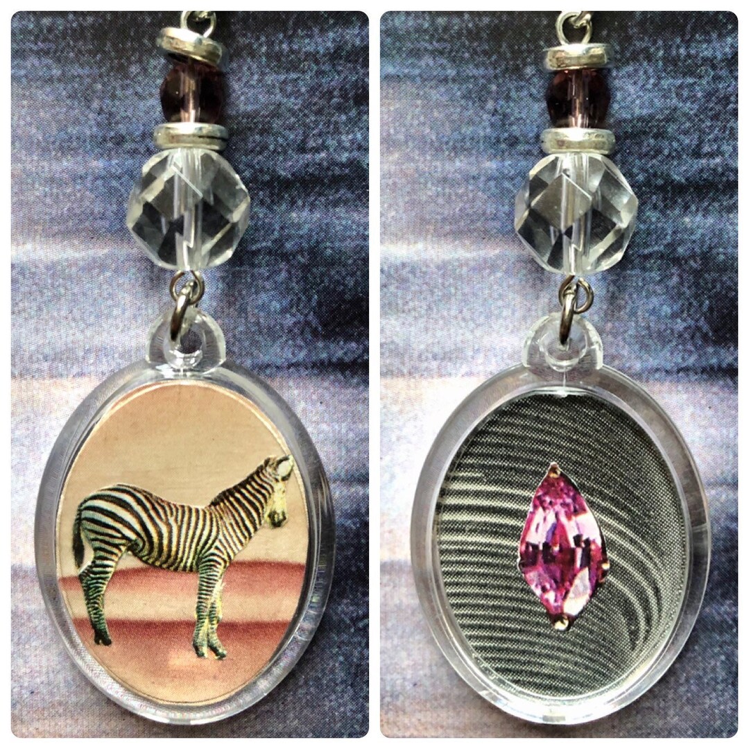 Pink Zebra Collage Art Pendant Necklace - Etsy