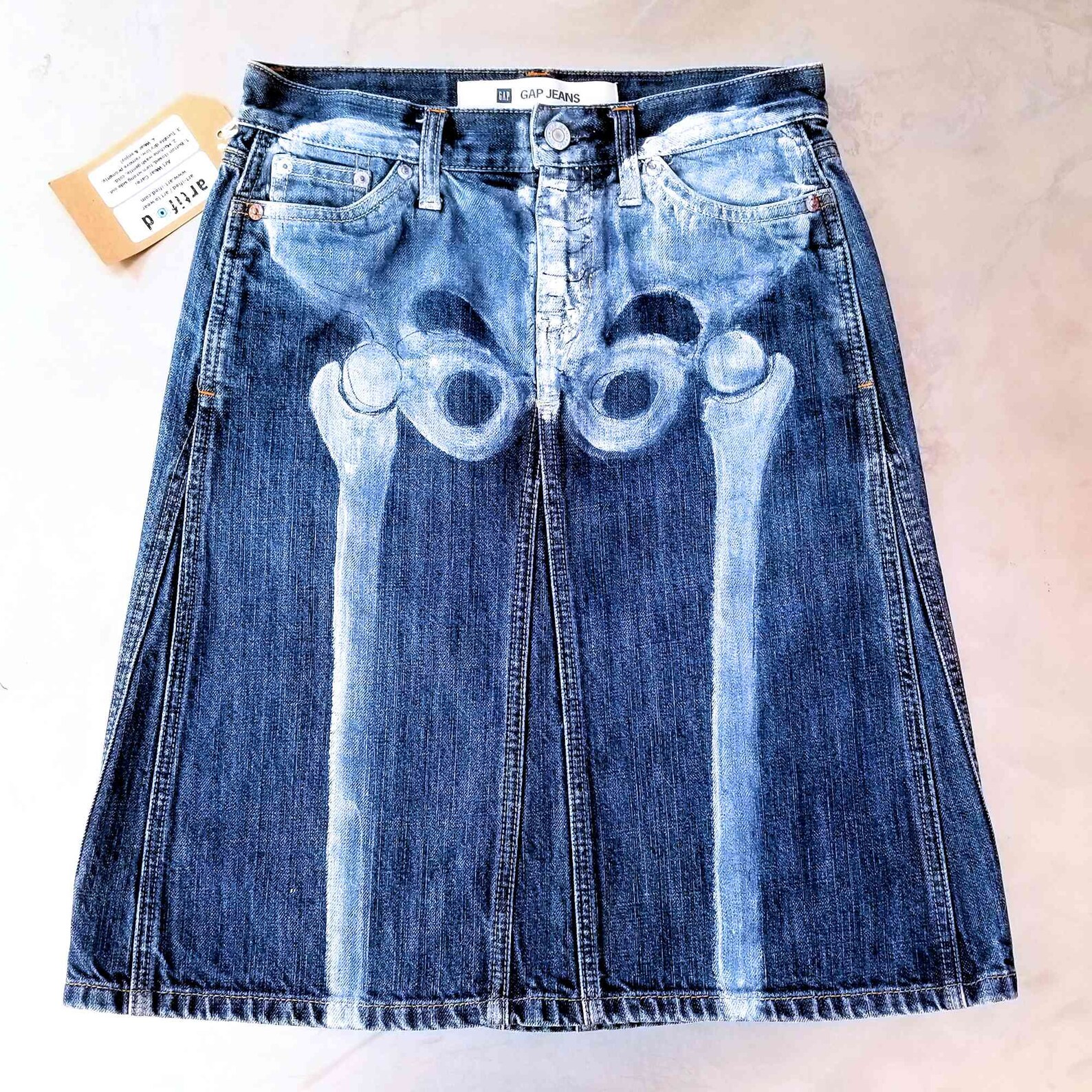 Art-ified No. 12 Skelly Skirt Handpainted Skeleton Vintage GAP Denim ...