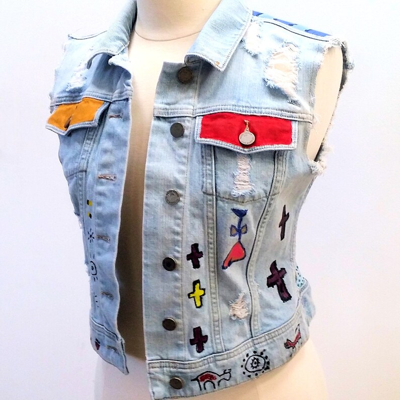 Art-ified No. 3 Dancing Robot Vest Modern Denim Jean Hand Painted ...
