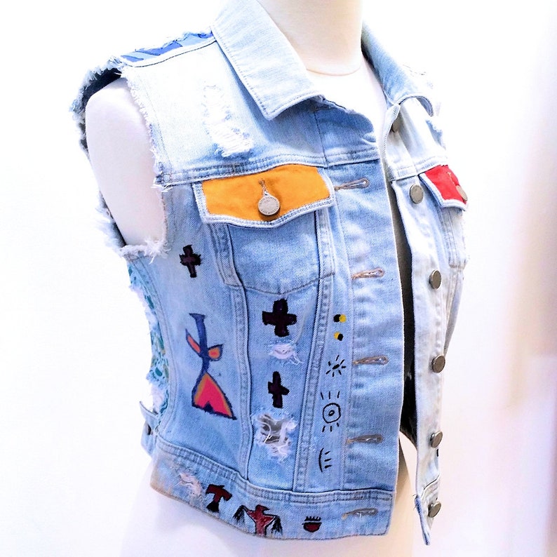 Art-ified No. 3 Dancing Robot Vest Modern Denim Jean Hand Painted ...