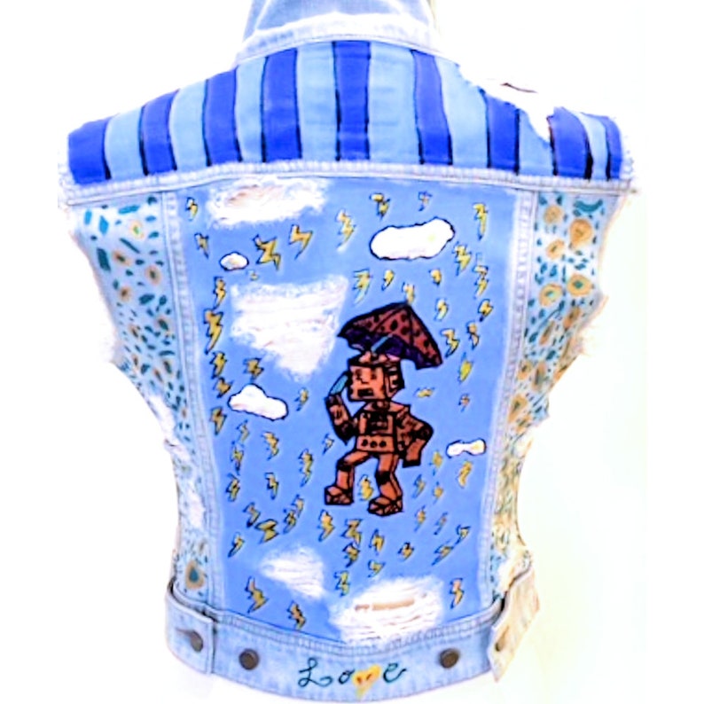 Art-ified No. 3 Dancing Robot Vest Modern Denim Jean Hand Painted ...