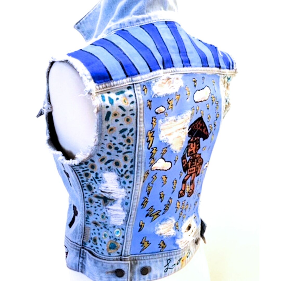 Art-ified No. 3 Dancing Robot Vest Modern Denim Jean Hand Painted ...
