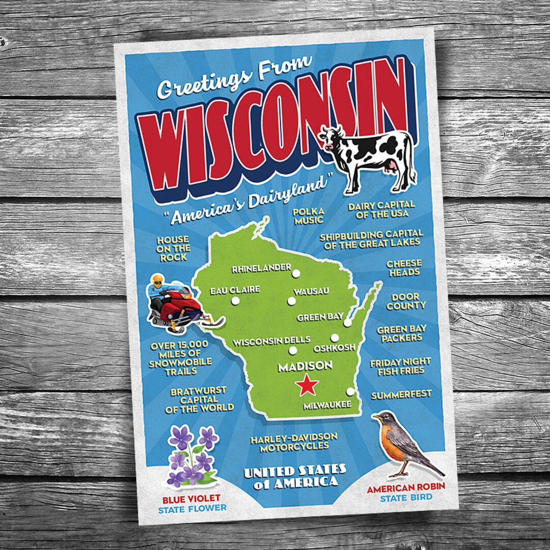 Greetings From Wisconsin | 4x6 Postcard - Etsy