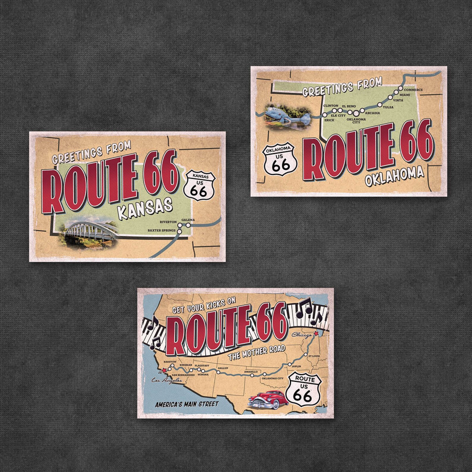 Route 66 State Map Postcards Set of 9 4x6 - Etsy