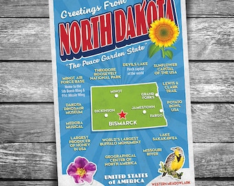 North Dakota Postcard, Greetings From North Dakota, Die Cut Letterpress ...