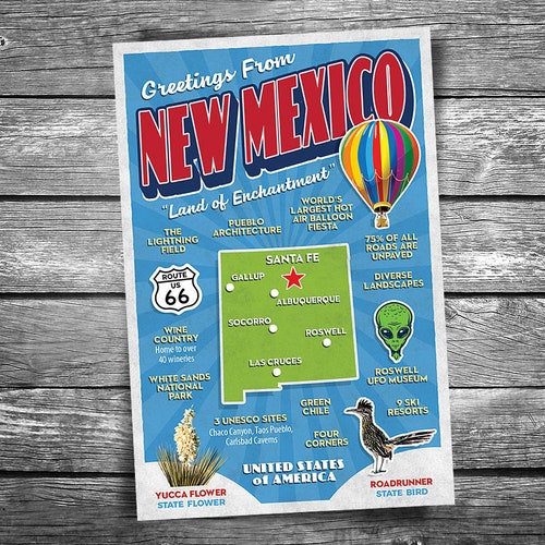 New Mexico State Postcard. - Etsy