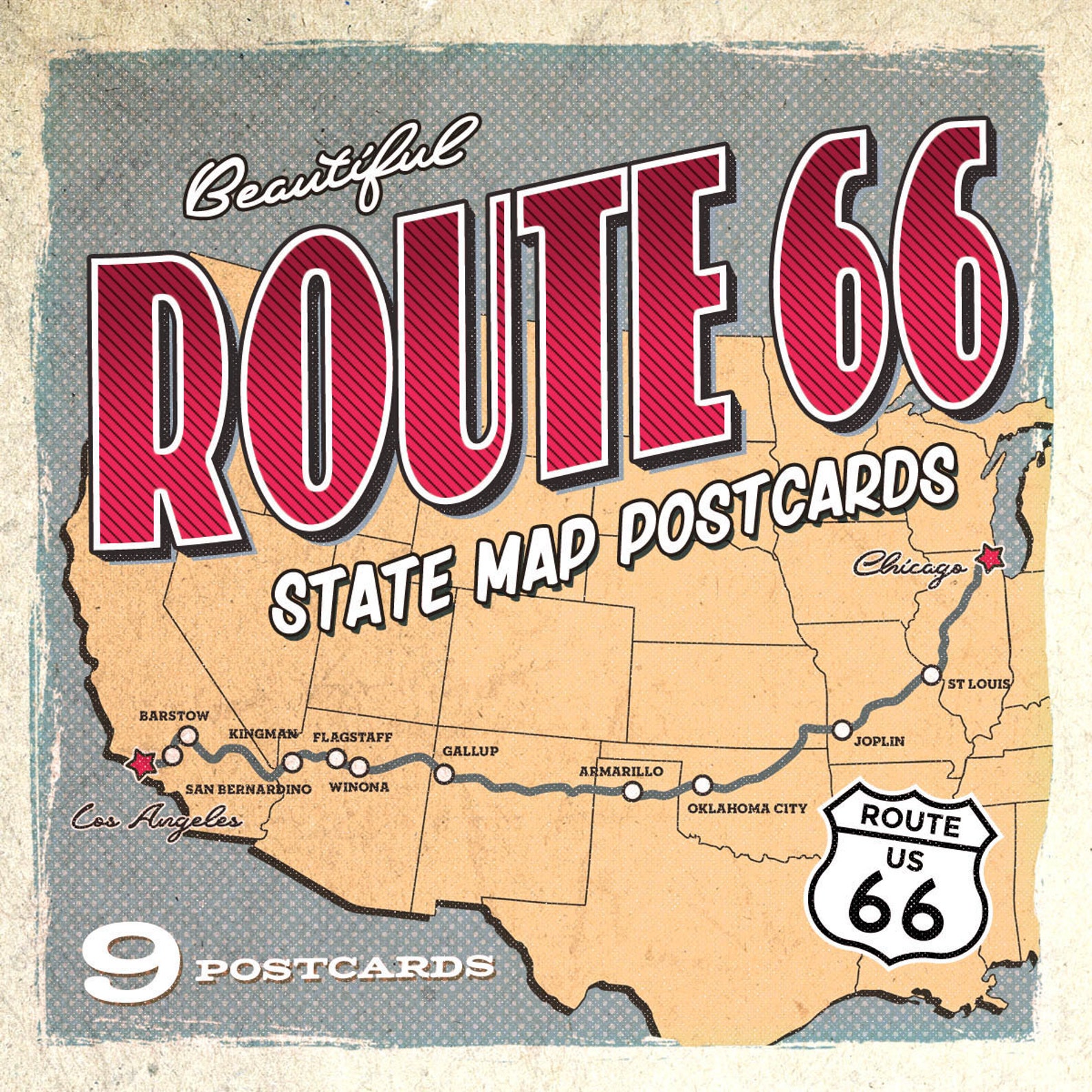 Route 66 State Map Postcards Set of 9 4x6 | Etsy