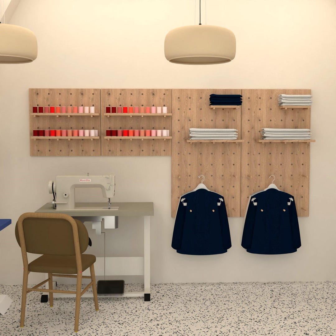 Sewing Room Pegboard Wall Set – Thread Spool and Fabric Organizer for Craft Studios, Pegboard ...