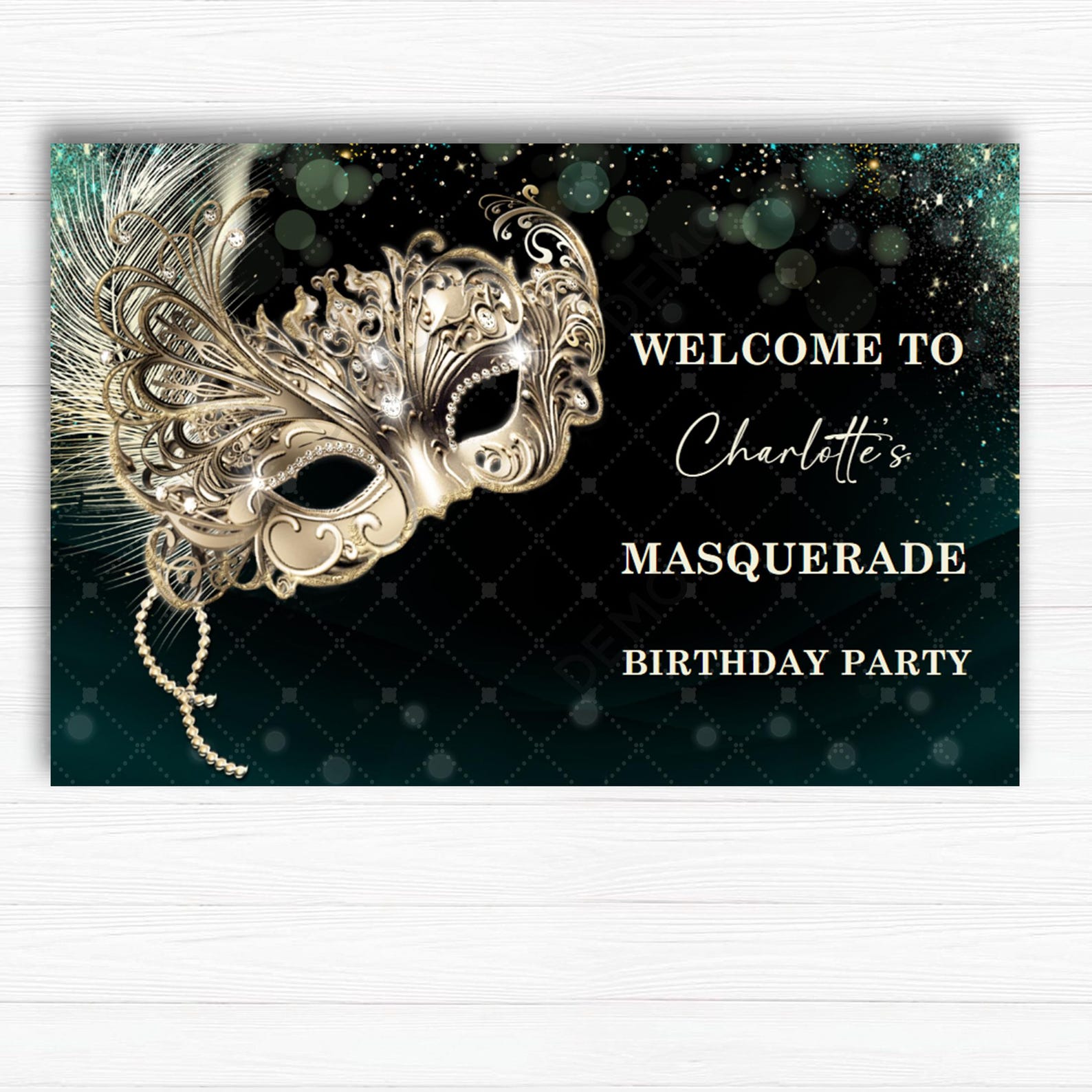 Editable Emerald Gold Themes for Masquerade Party Bundle, Birthday ...