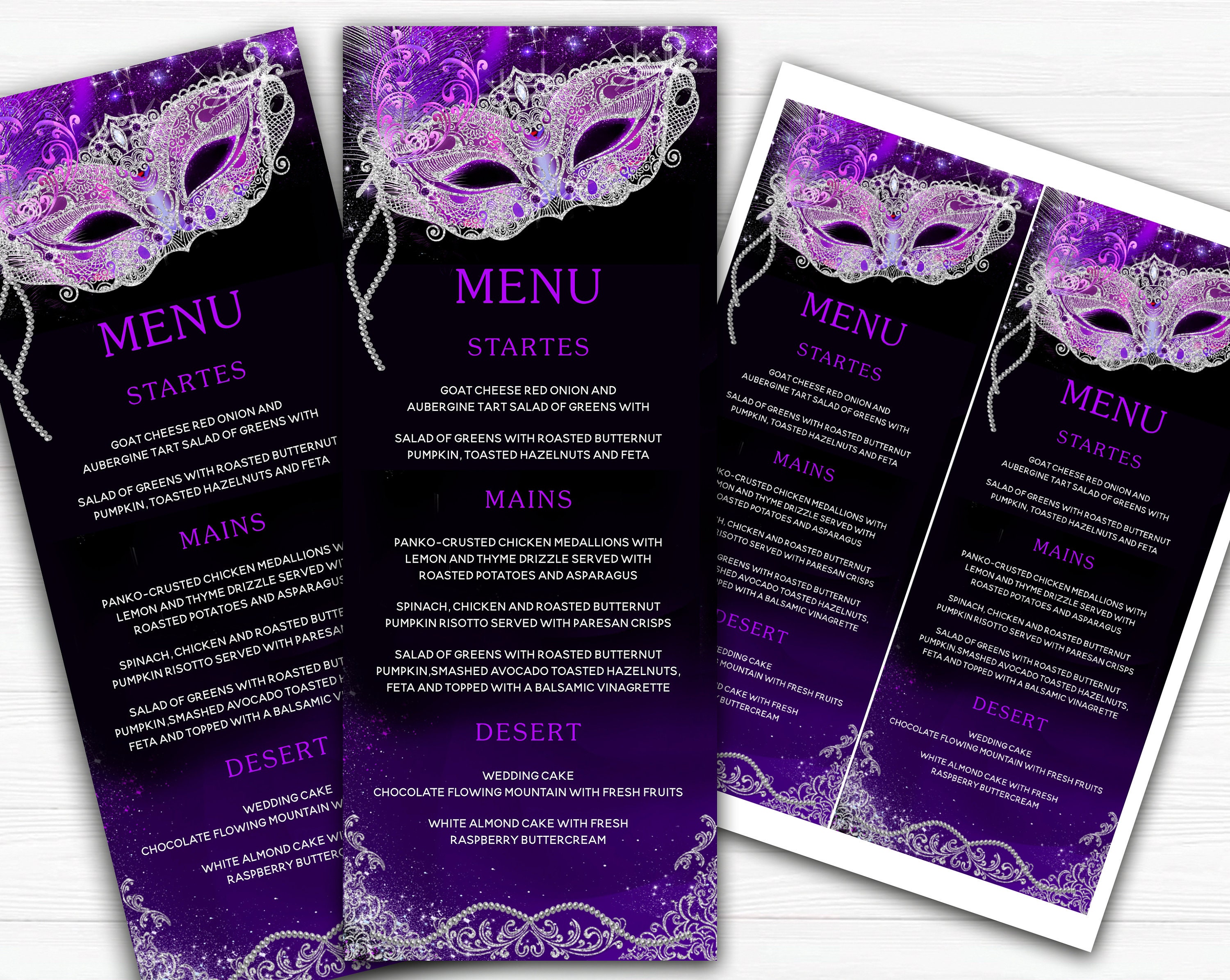 Editable Themes for Masquerade Party Menu, Birthday Masquerade Party ...