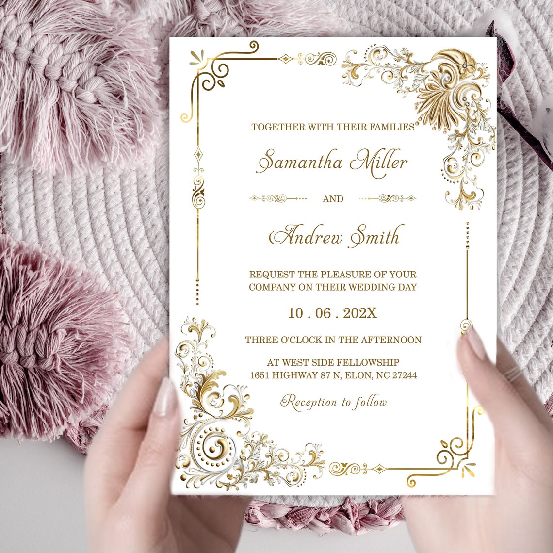 Editable Gold and White Wedding Invitations, Elegant White Gold Wedding ...