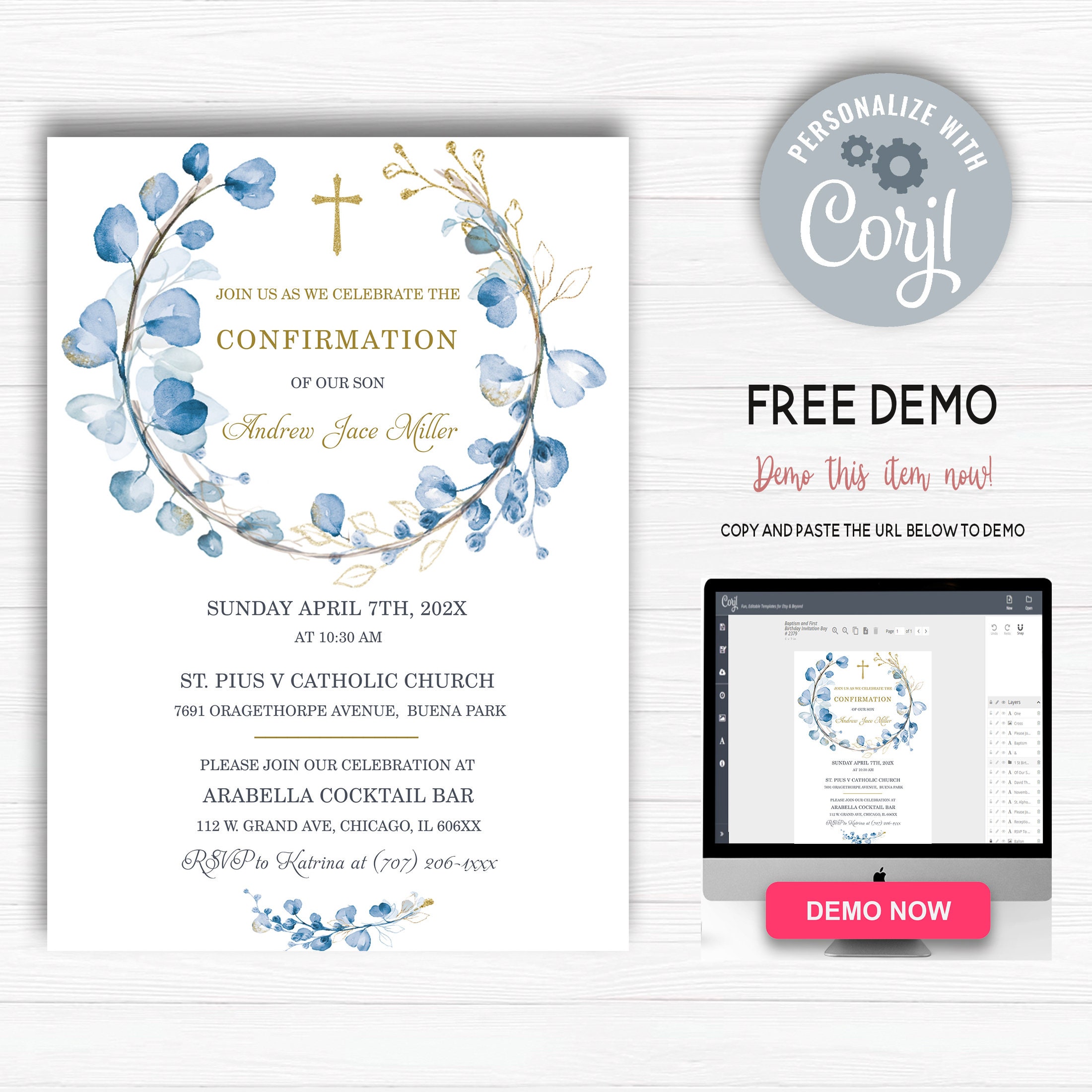 Printable Confirmation Boy Bundle, Personalized Confirmation Blue Boy Kit, Editable Confirmation ...