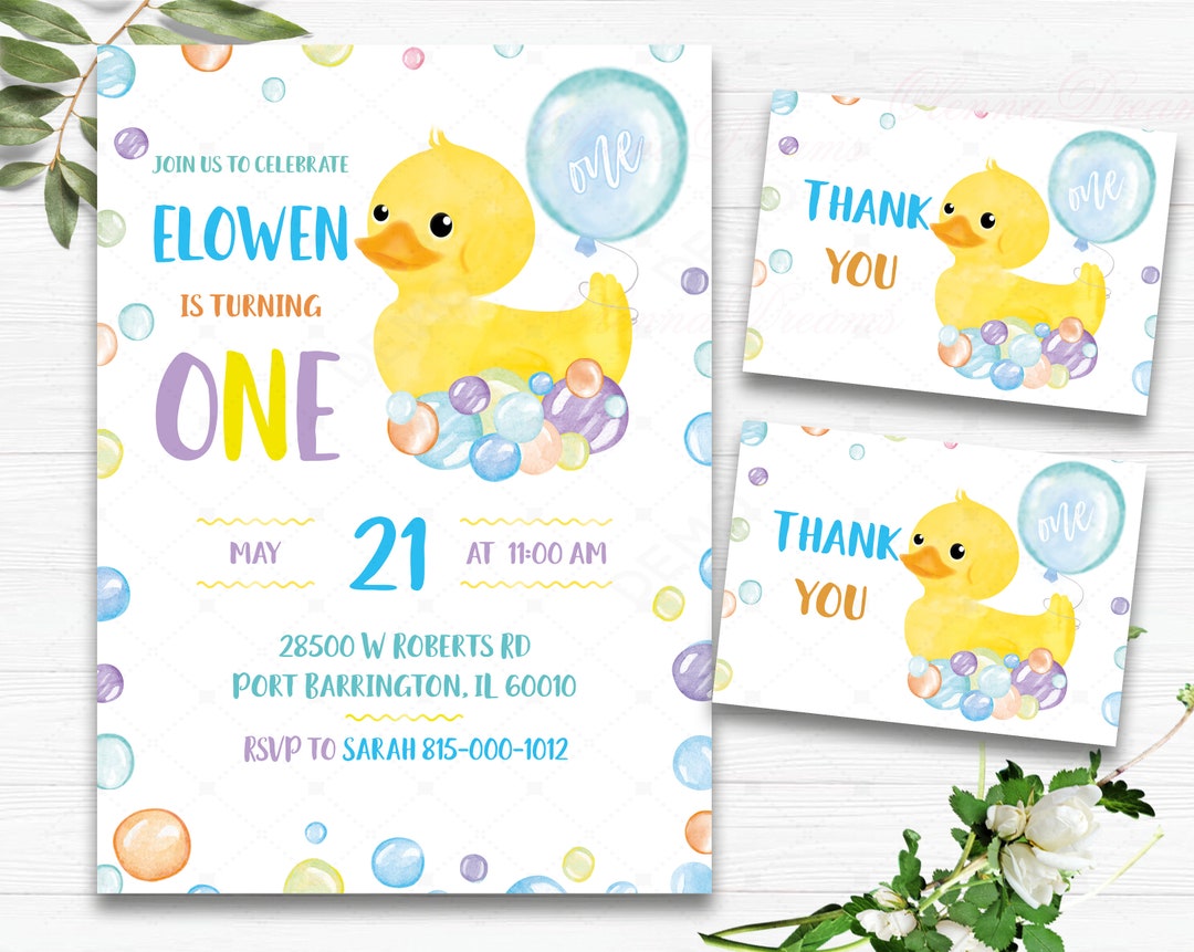 Invitación de cumpleaños de Rubber Duck Boy, Invitación de pato de goma ...