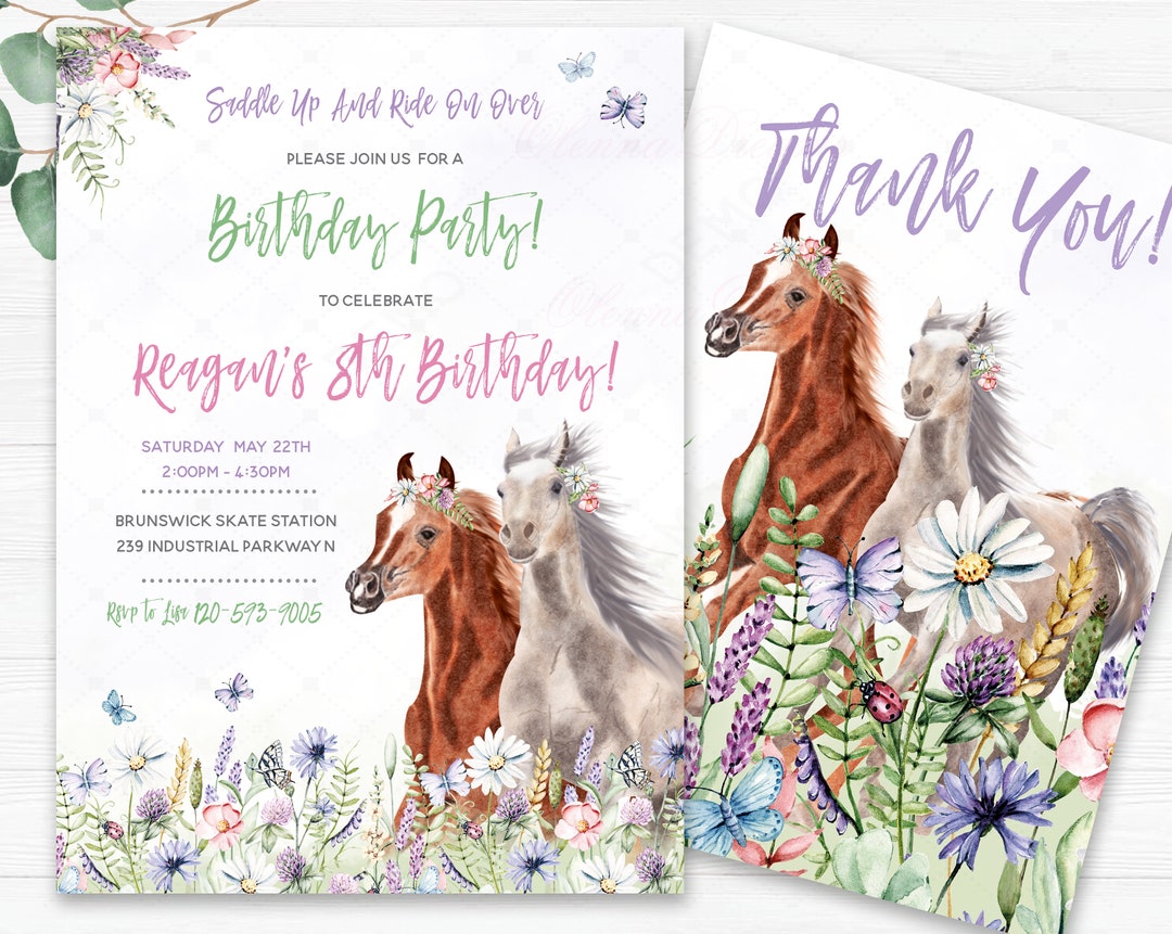 Horse Birthday Invitation Girl's Horse Invitation Horse - Etsy