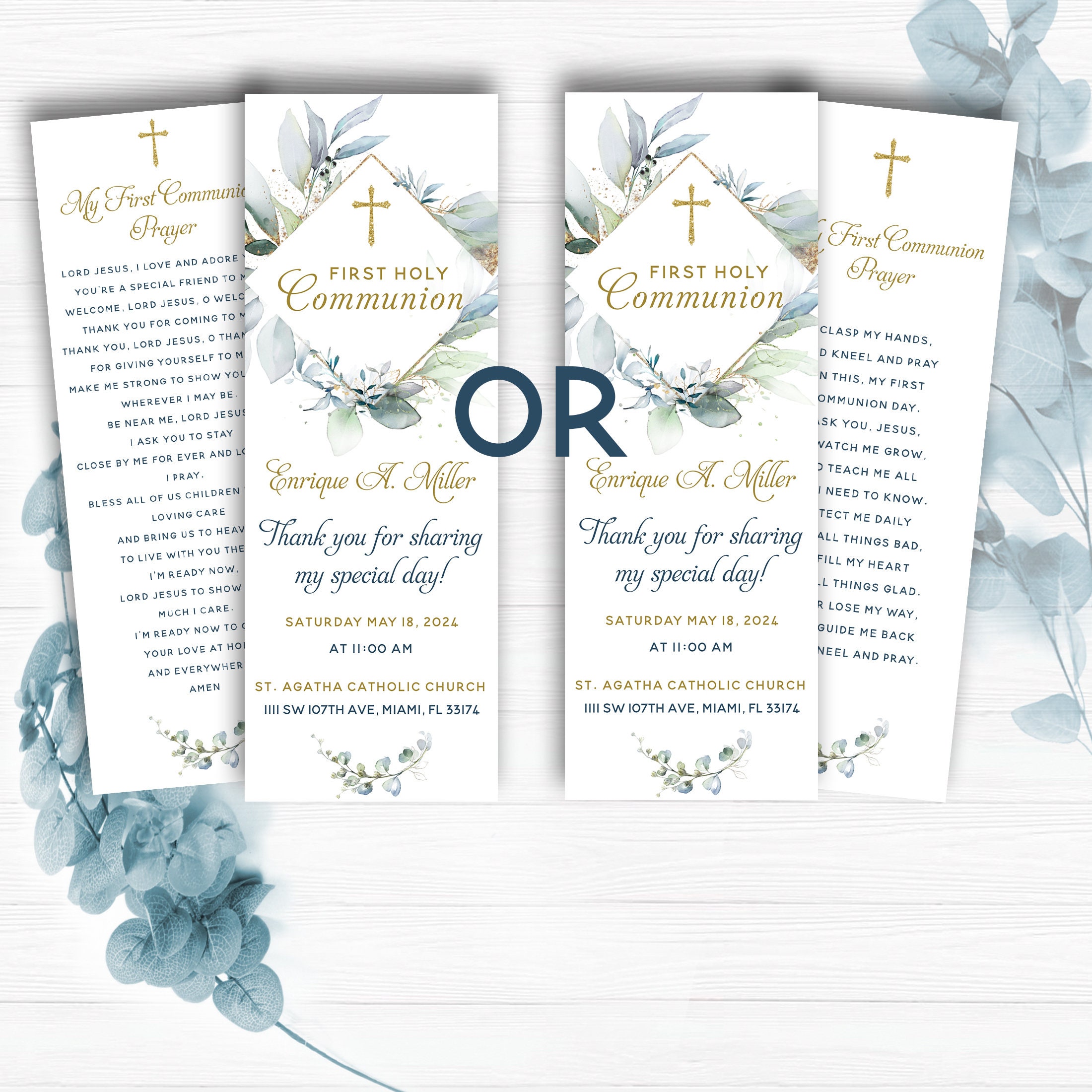 First Communion Prayer Card, First Communion Favor Tags and Bookmarks ...